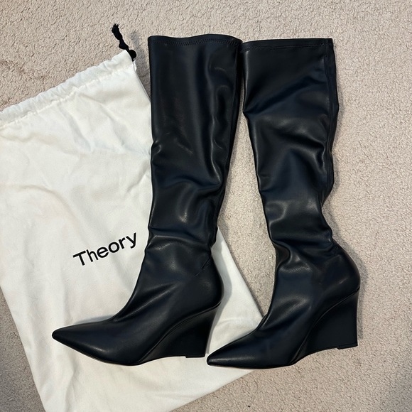 Theory | Shoes | Theory Kneehigh Black Wedge Boots | Poshmark